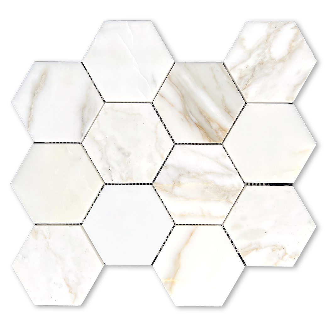 Calacatta Gold Premium Mosaic Tile 4" Hexagon – Tile Deluxe Shop